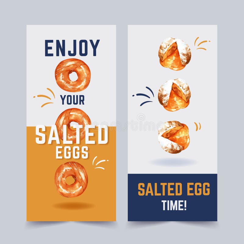 Salted Egg Flyer Design with Donut, Bun Watercolor Illustration Stock ...