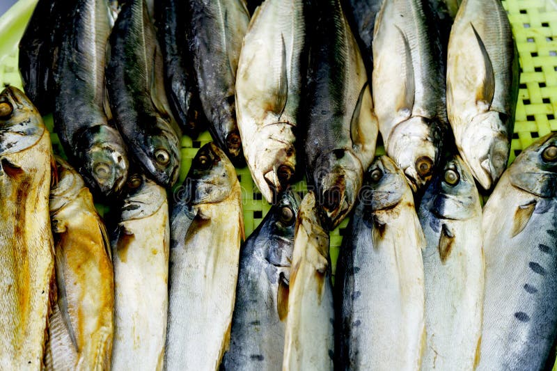 Salted Fish in a Container Basket at a Traditional Market Stock Photo ...