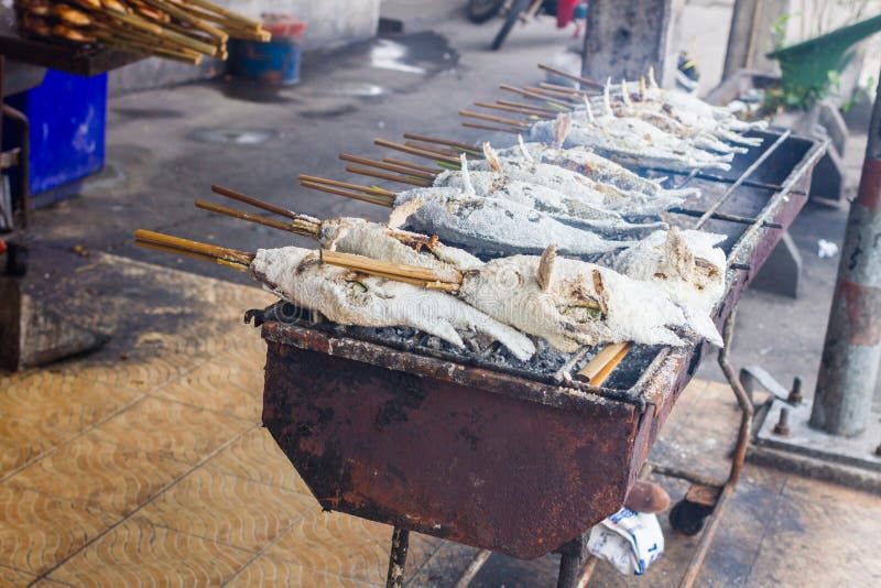 Salted Grill Snakehead Fish with Herbs Stock Image - Image of barbecued ...