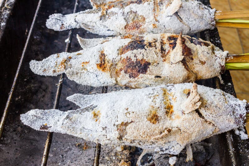 Salted Grill Snakehead Fish with Herbs Stock Photo - Image of fish ...