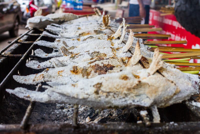 Salted Grill Snakehead Fish with Herbs Editorial Photography - Image of ...