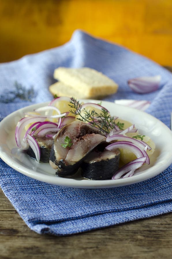 Salted Herring with Boiled Potatoes and Onions Stock Image - Image of ...