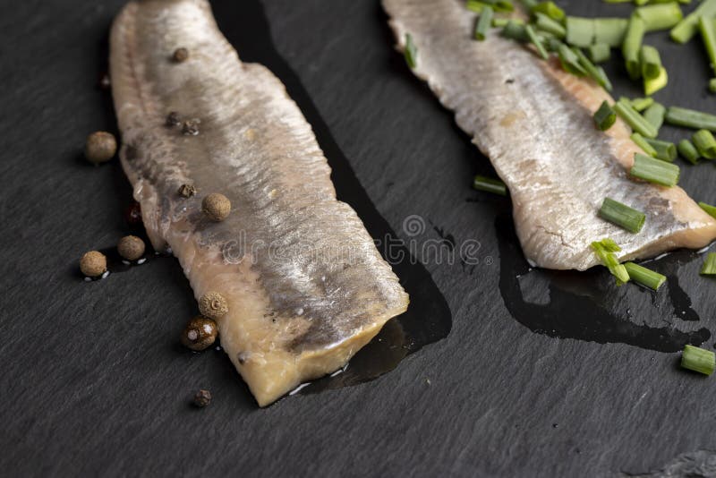 Salted Herring Fillet on the Table Stock Image - Image of plate, fish ...