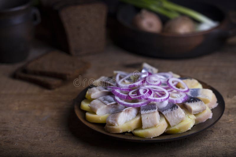 Salted Herring with Potatoes and Onions Stock Image - Image of dish ...