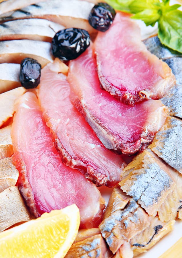 Salted Herring and Red Fish Stock Photo - Image of closeup, marinated ...