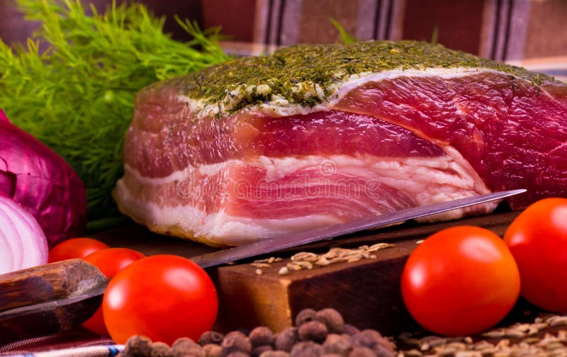 Salted meat on the board stock image. Image of brisket - 83484545