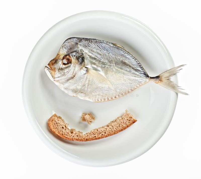Salted Moonfish with Crust of Bread on White Plate Stock Image - Image ...
