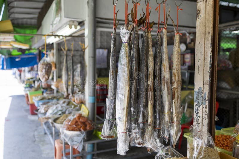 Salted Organic Fish Hanging on Display in a Fish Market Stock Image ...