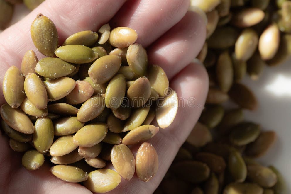 Handful of Roasted and Salted Pumpkin Seed Kernels. Stock Photo - Image ...