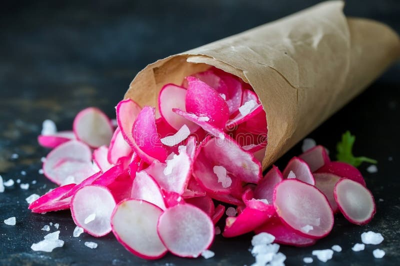 Salted Radish Chips Spilling from a Brown Paper Bag Stock Illustration ...