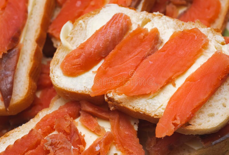 Salted Red Pieces of Fish on a Bread. Delicacy Food Stock Image - Image ...