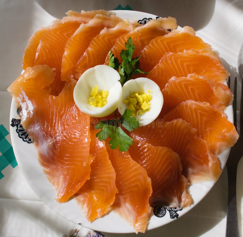 Salted salmon on the plate stock image. Image of white - 2994417