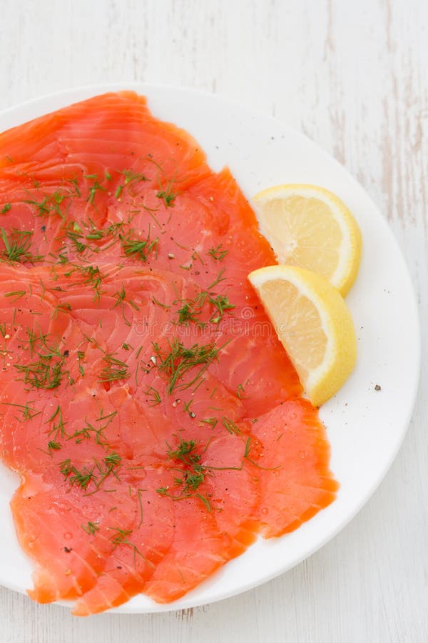 Salted salmon on plate stock photo. Image of dietary - 44551944