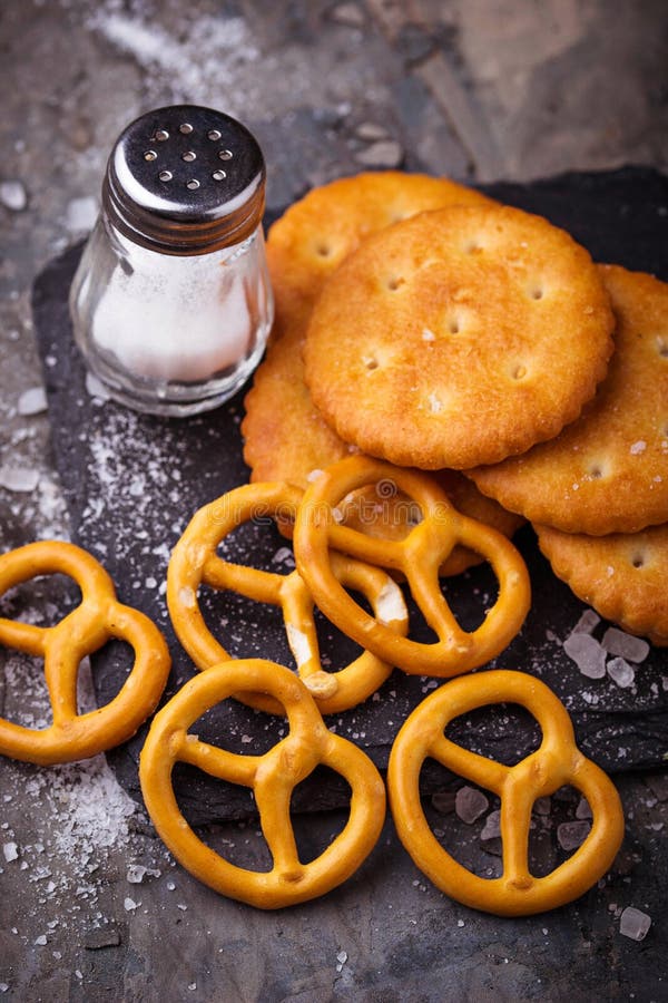 Salted Snacks Pretzel and Cracker Stock Image - Image of cracker, snack ...