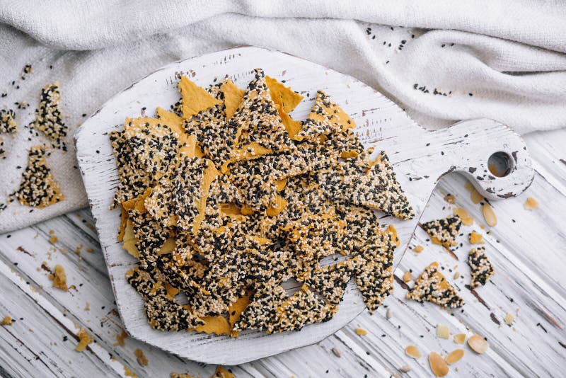 Salted Tortilla Chips Triangle with Chia Seeds Stock Image - Image of ...