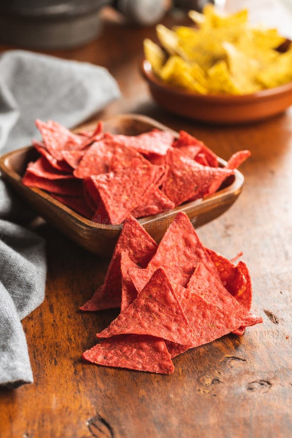Salted Tortilla Chips Triangle with Red Beet Flavor Stock Photo - Image ...