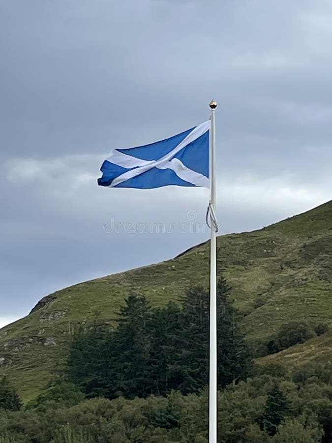 Saltire flag over Scotland stock photo. Image of hill - 264728498