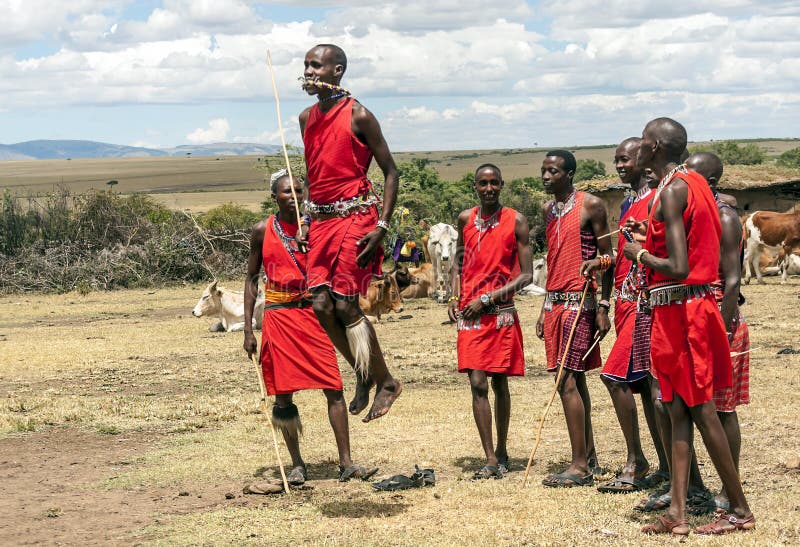 Miembros De La Tribu Masai, En Envolturas Coloridas, Llamados Shukas ...