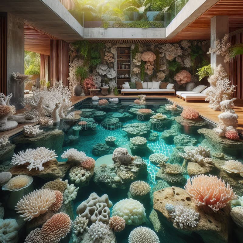 Saltwater Pool with Natural Coral Decorations Stock Illustration ...