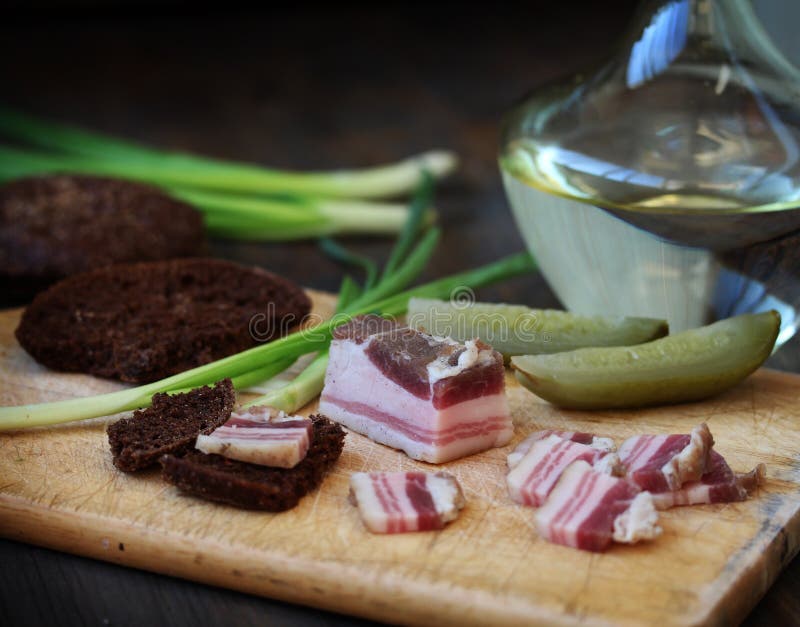 Salty Bacon Appetizer Russian Vodka Stock Image - Image of meat ...