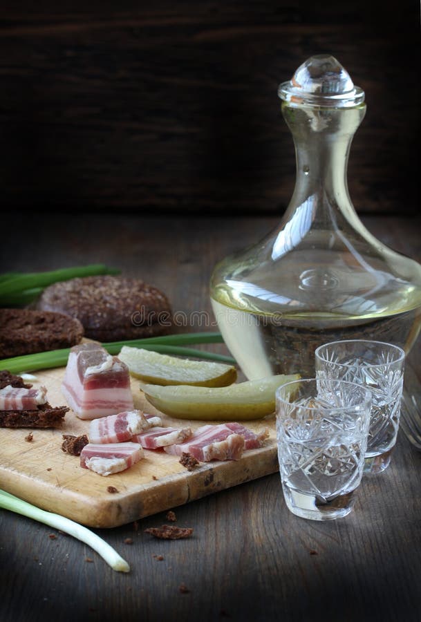 Salty Bacon Appetizer Russian Vodka Stock Image - Image of vodka ...