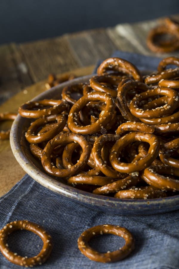Salty Hard Round Pretzels stock image. Image of gourmet - 85851605