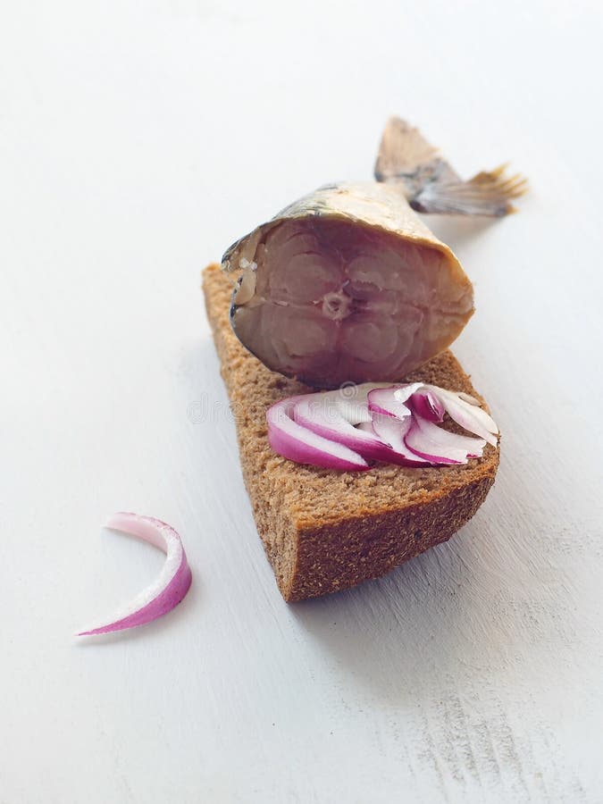 Salty Herring and Red Onion upon Slice of Fresh Rye Bread. Stock Image ...