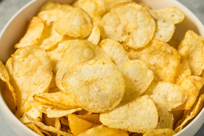 Salty Homemade Kettle Cooked Potato Chips Stock Photo - Image of tasty ...
