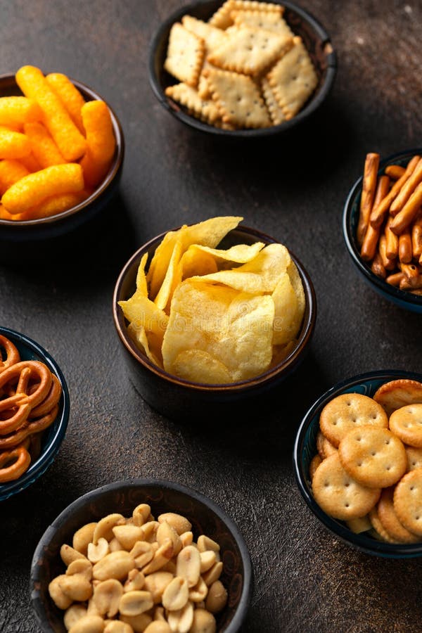 Salty Snacks Crackers, Potato Chips, Pretzel, Peanuts, Corn Puffs ...