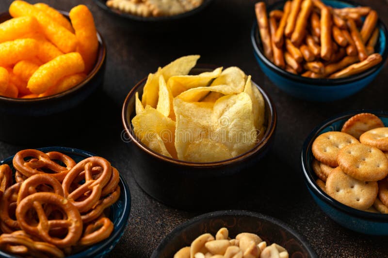 Salty Snacks Crackers, Potato Chips, Pretzel, Peanuts, Corn Puffs ...