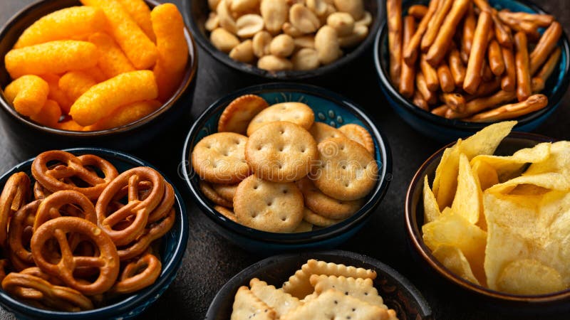 Salty Snacks Crackers, Potato Chips, Pretzel, Peanuts, Corn Puffs ...
