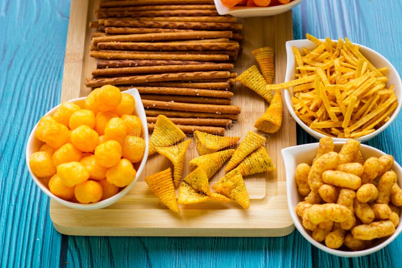 Salty Snacks Served As Party Food in Bowls Stock Image - Image of ...