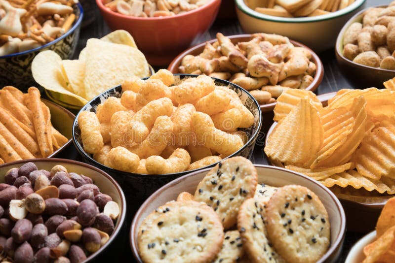 Salty Snacks Served As Party Food Stock Photo - Image of unhealthy ...