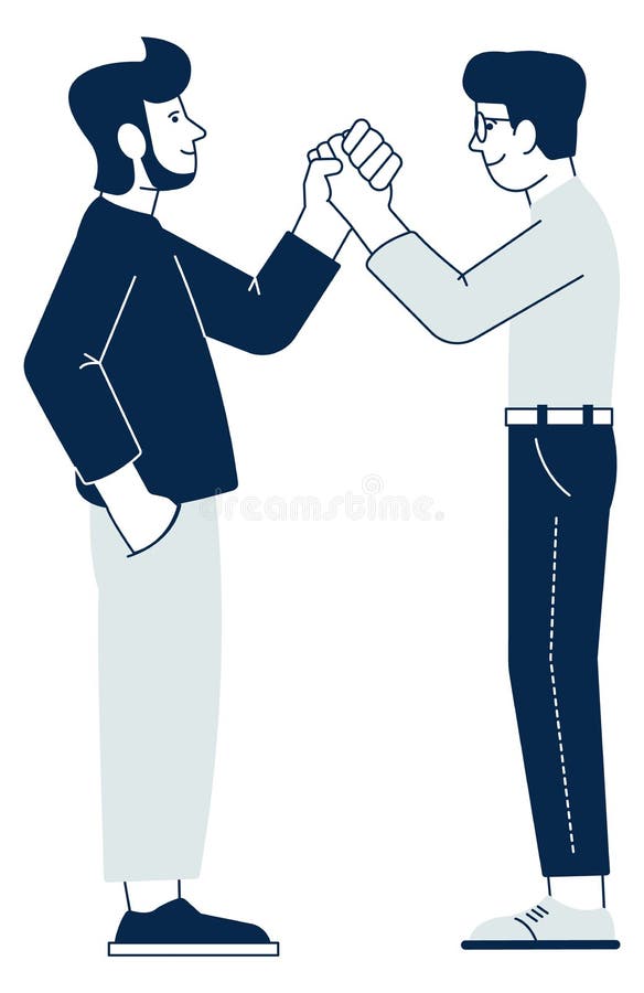 Saludo De Amigos. Hombre Sonriente Tomando De La Mano En Un Gesto ... Saludo De Amigos. Hombre Sonriente Tomando De La Mano En Un Gesto ...
