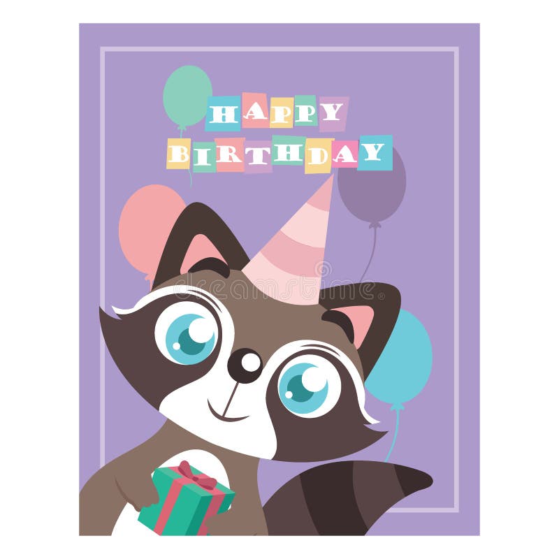 Saludo De Cumpleaños Con Lindo Mapache Ilustración del Vector ...