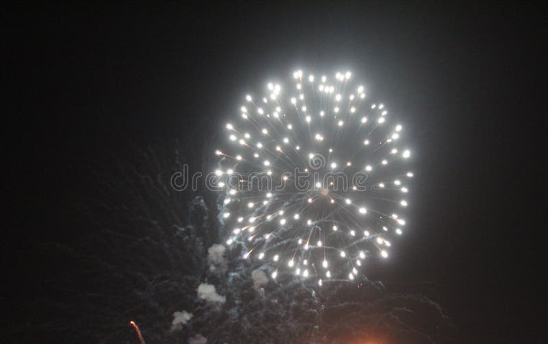 Salute at Night One or Two Large Fireballs of Fireworks Exploded in the ...