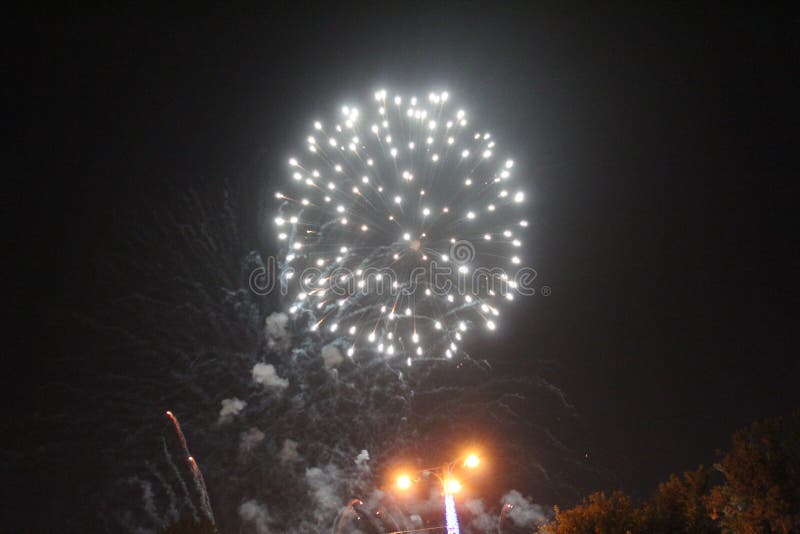 Salute at Night One or Two Large Fireballs of Fireworks Exploded in the ...