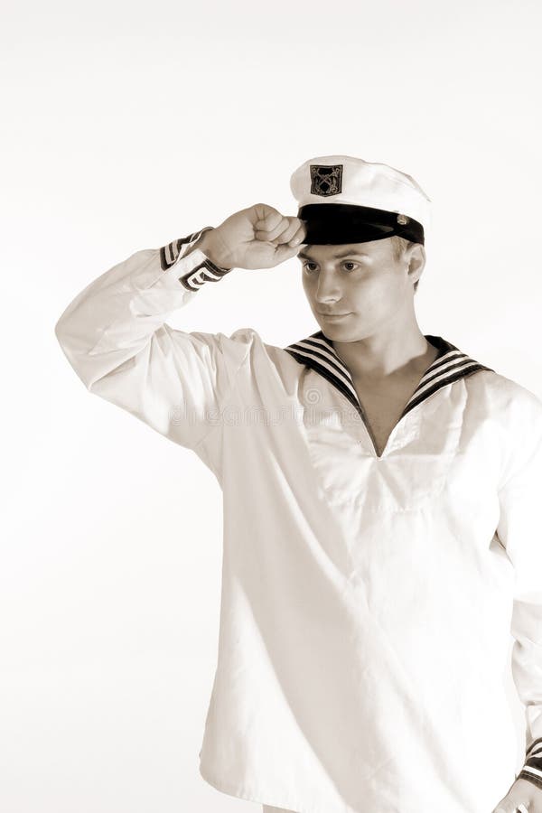 Saluto Dell'uomo Del Marinaio Con Il Cappello Fotografia Stock ...