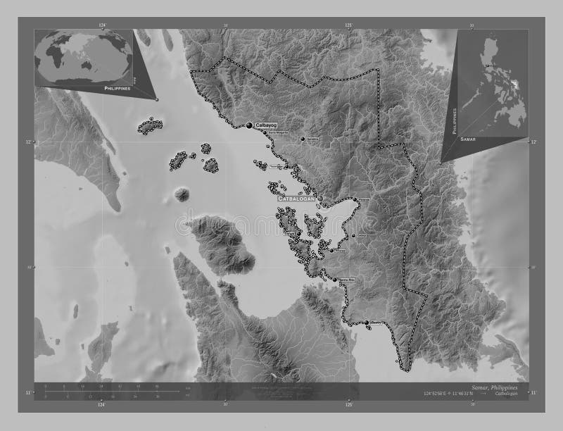 Samar, Philippines. Grayscale. Labelled Points of Cities Stock ...
