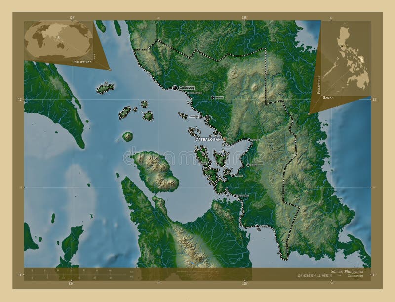 Samar, Philippines. Physical. Labelled Points of Cities Stock ...