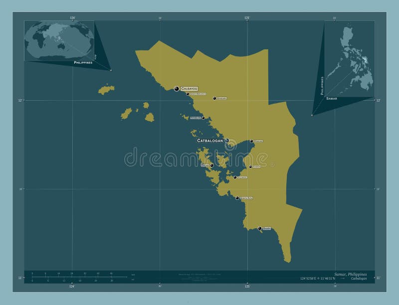 Samar, Philippines. Solid. Labelled Points of Cities Stock Illustration ...