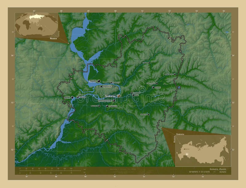 Samara, Russia. Physical. Labelled Points of Cities Stock Illustration ...