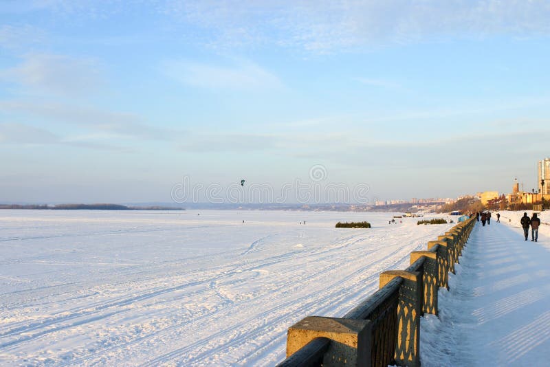 Samara Volga Embankment in Winter Stock Photo - Image of quay ...