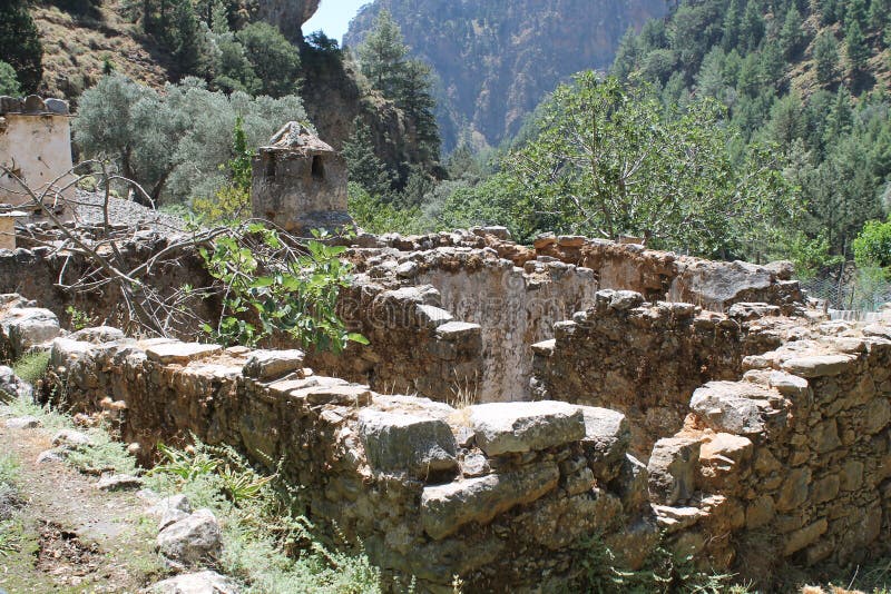 Samaria Village in Samaria Gorge Stock Photo - Image of peak, greek ...