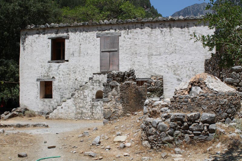 Samaria Village in Samaria Gorge Stock Photo - Image of height, samaria ...