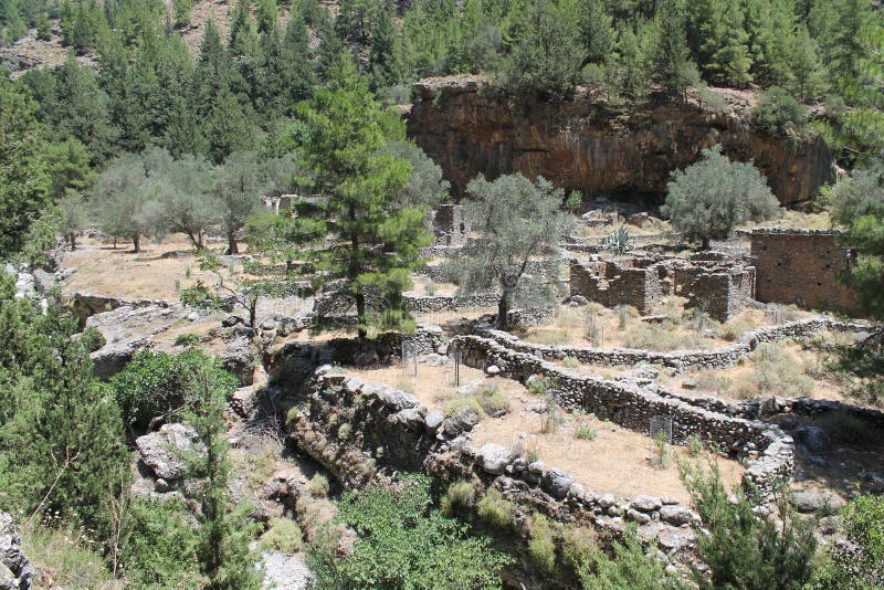 Samaria Village in Samaria Gorge Stock Image - Image of high ...