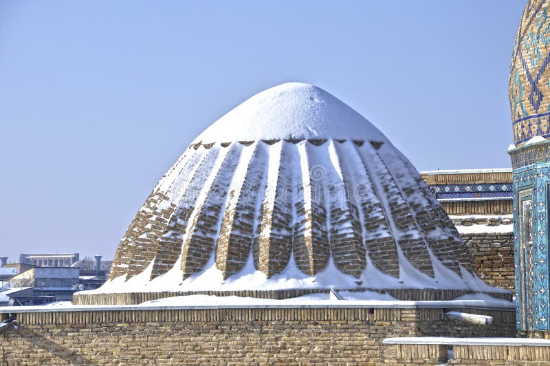 Samarkand. Blue Domes in Winter Stock Photo - Image of monuments ...