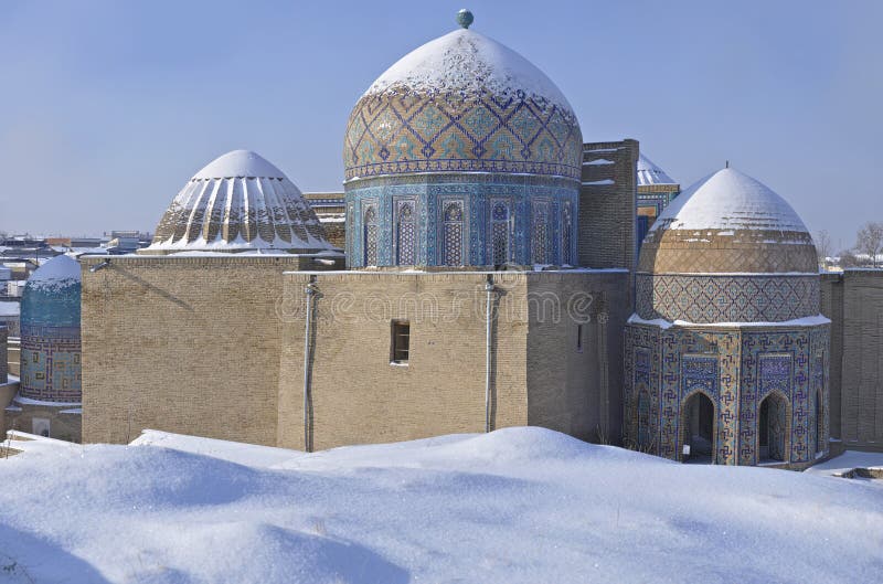 Samarkand. Blue Domes in Winter Stock Photo - Image of domes, blue ...
