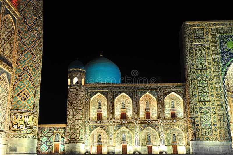 Samarkand: Night View of Registan Ensemble Stock Image - Image of ...