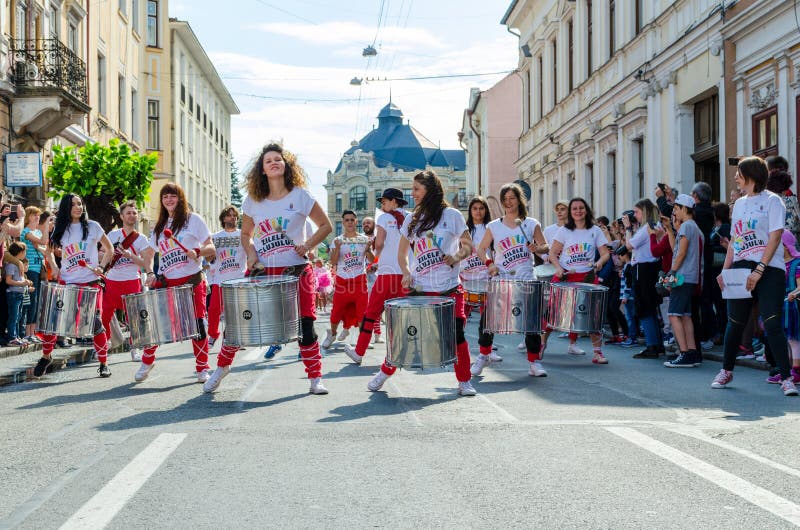 Samba Group on Street Performance Playing on Drums. Editorial ...